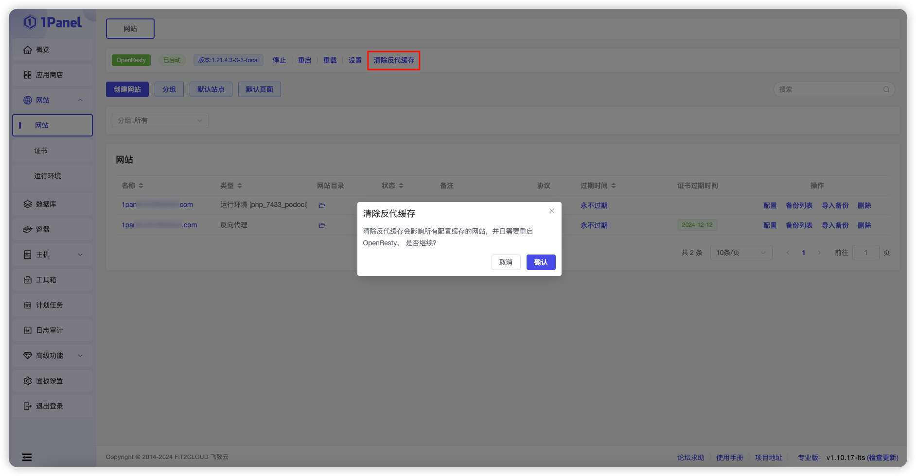 网站 - OpenResty 设置 - 《1Panel v1.10 中文文档》 - 书栈网 · BookStack