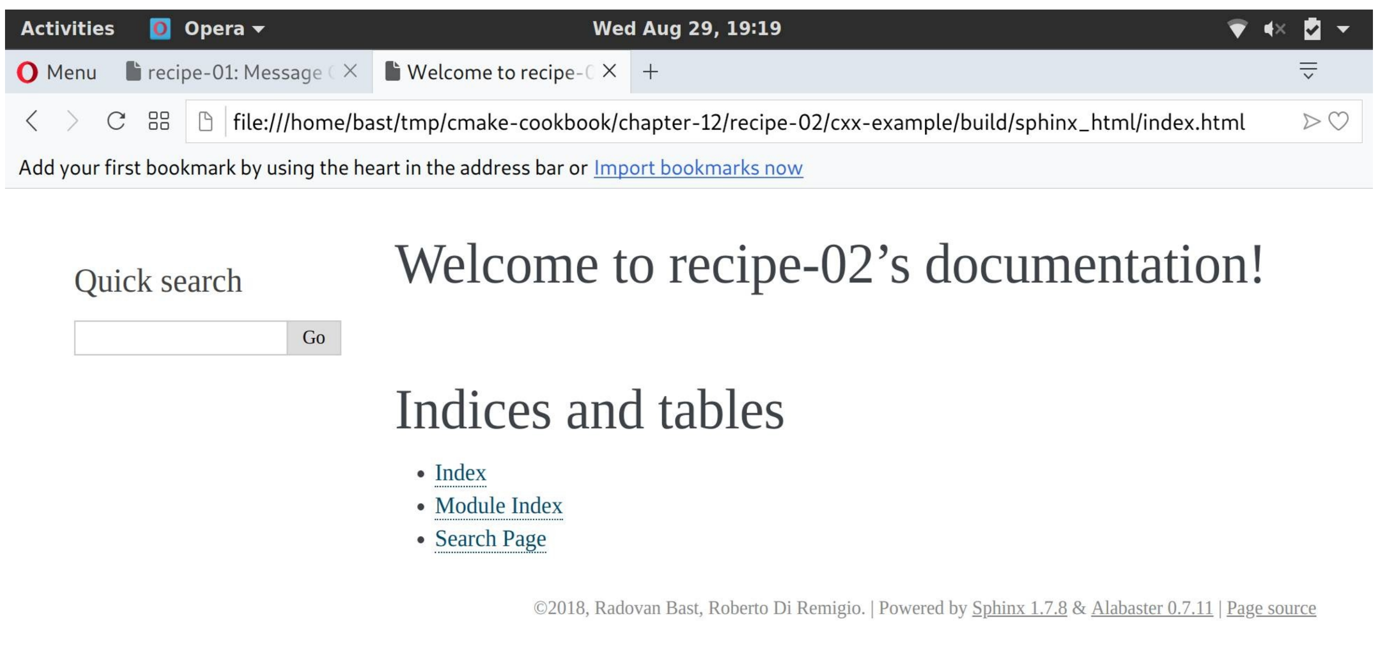 第12章 构建文档 122 使用sphinx构建文档 《cmake菜谱（cmake Cookbook中文版）》 书栈网 · Bookstack 