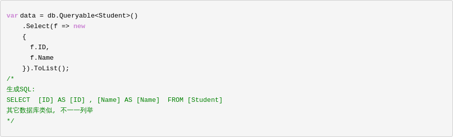 查询 - .Select用法 - 《SqlSugar 4.0 文档》 - 书栈网 · BookStack