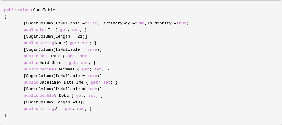 CodeFirst 生成表 - 《SqlSugar 4.0 文档》 - 书栈网 · BookStack
