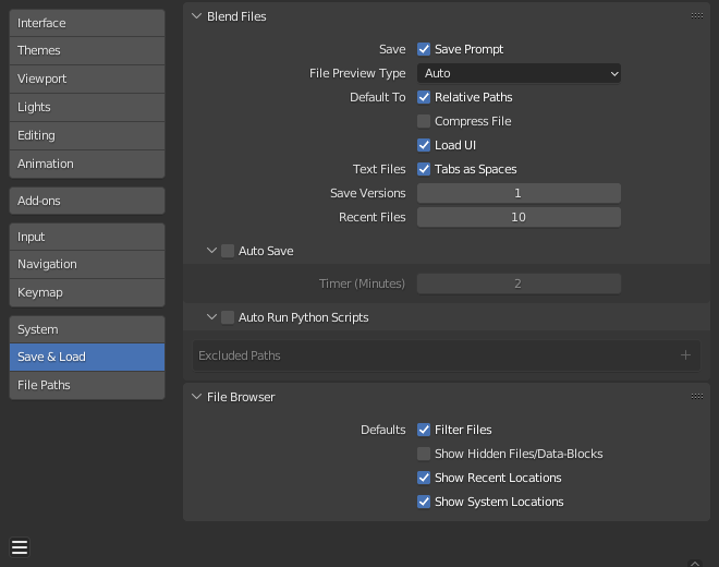 偏好设置 - 保存&加载 - 《Blender 4.2 参考手册》 - 书栈网 · BookStack