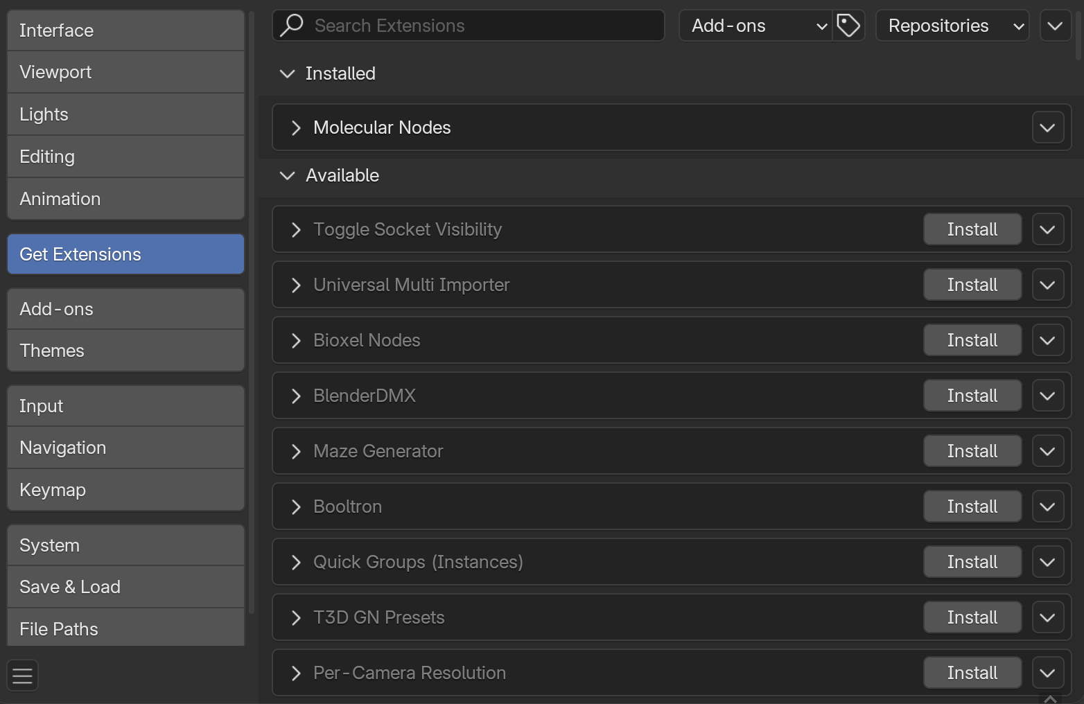 偏好设置 - 获取扩展 - 《Blender 4.3 参考手册》 - 书栈网 · BookStack