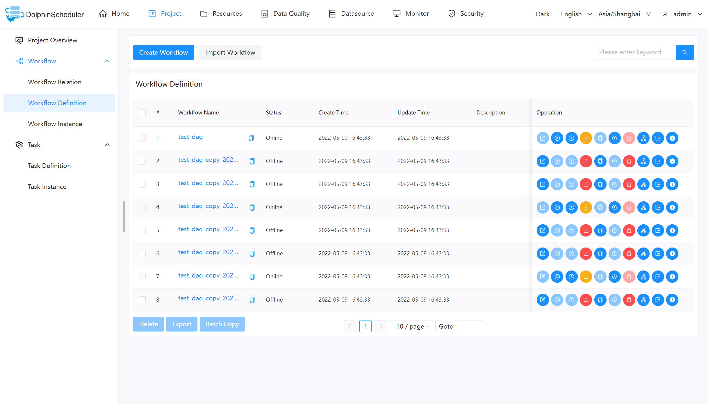 项目管理 - 工作流定义 - 《Apache DolphinScheduler v3.0.0 使用手册》 - 书栈网 · BookStack