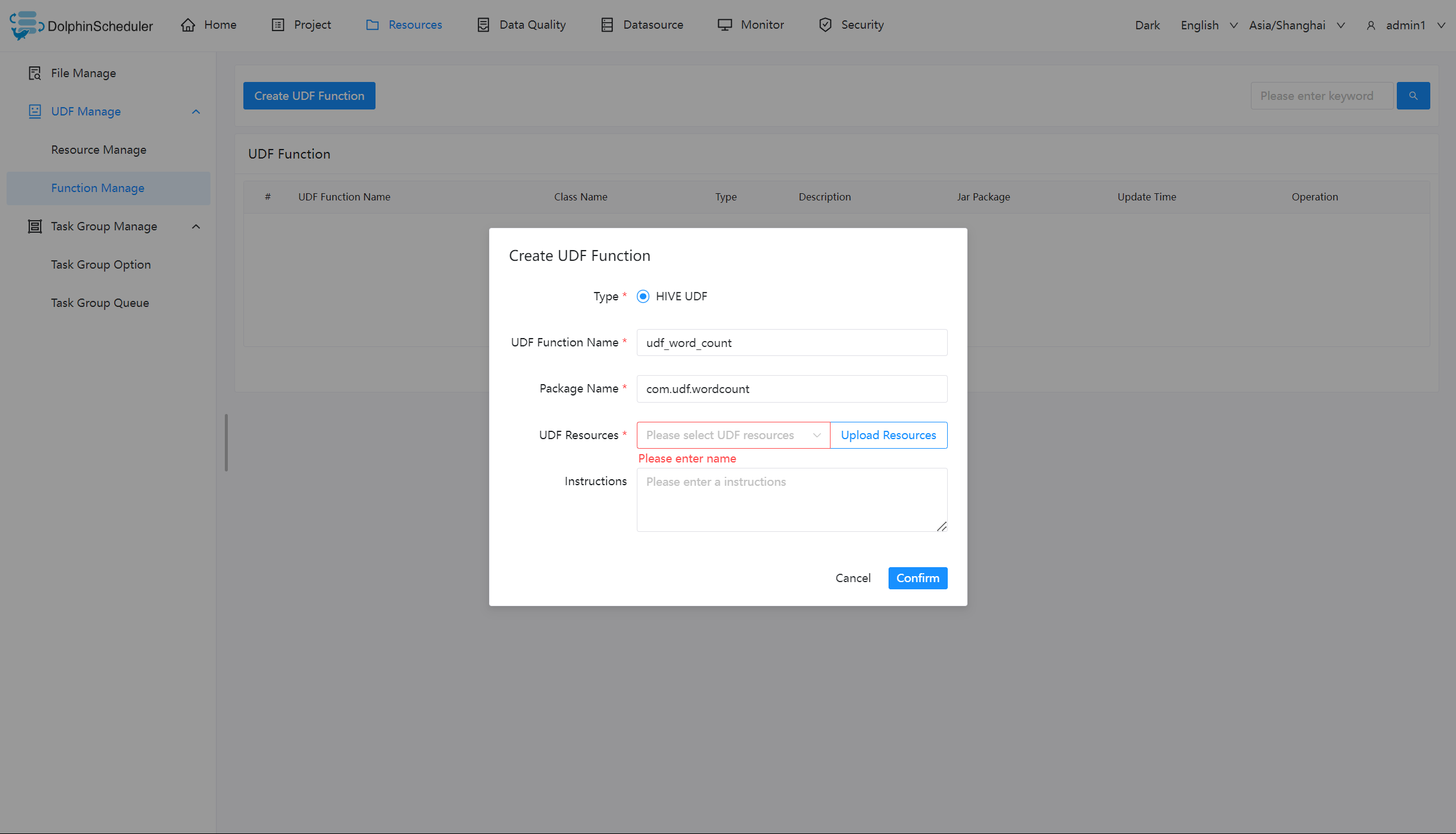 资源中心 - UDF 管理 - 《Apache DolphinScheduler v3.1.0 使用手册》 - 书栈网 · BookStack
