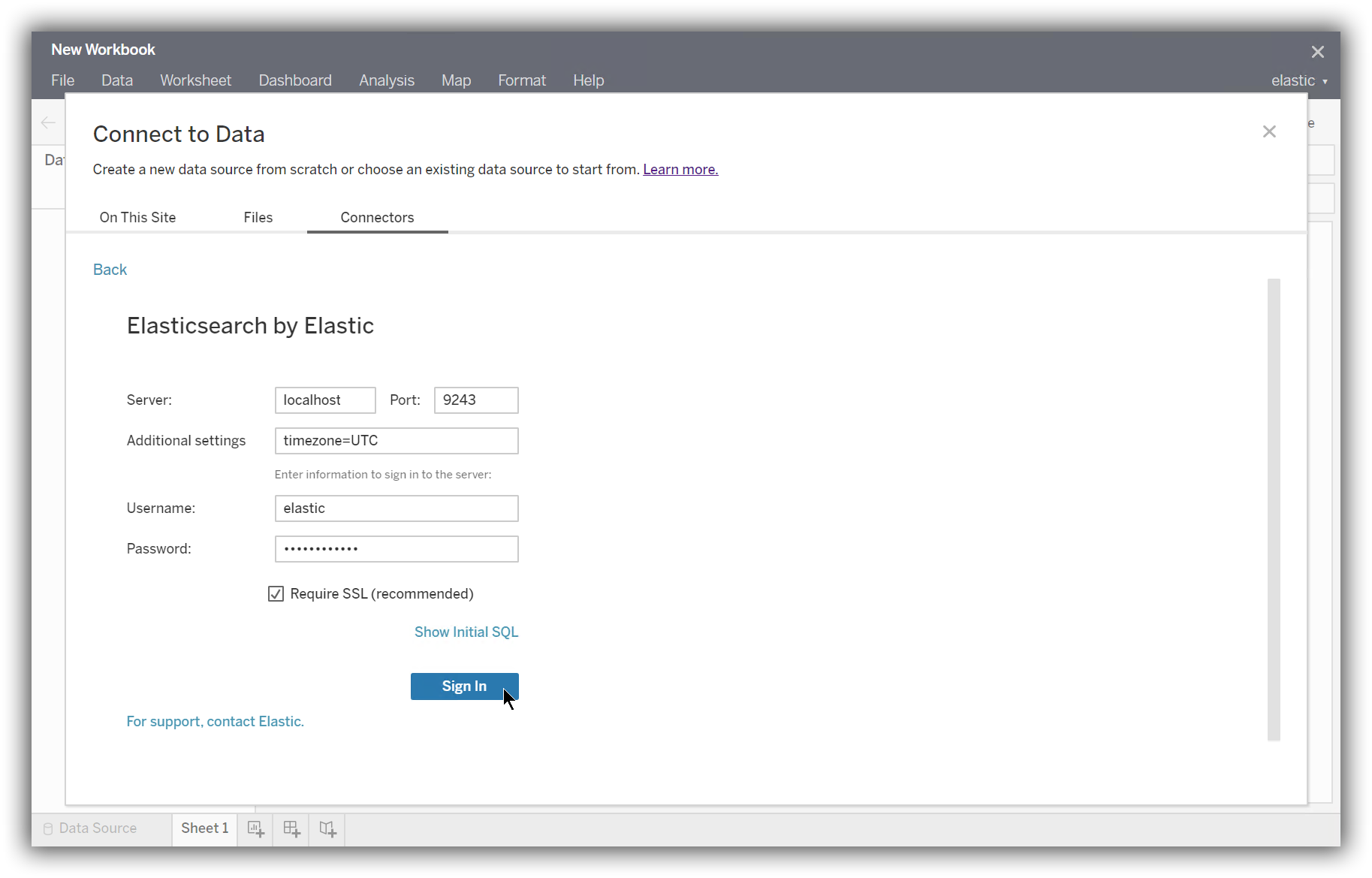 SQL Client Applications - Tableau Server - 《Elasticsearch v7.17 Reference》 - 书栈网 · BookStack