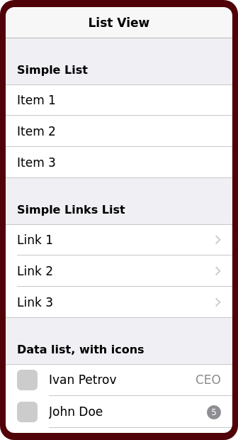 Svelte Components - List View - 《Framework7 v5.7 Svelte Document》 - 书栈网 · BookStack