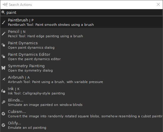 16. 菜单 - 12.6. Search and Run a Command - 《GIMP v2.10 用户手册》 - 书栈网 · BookStack