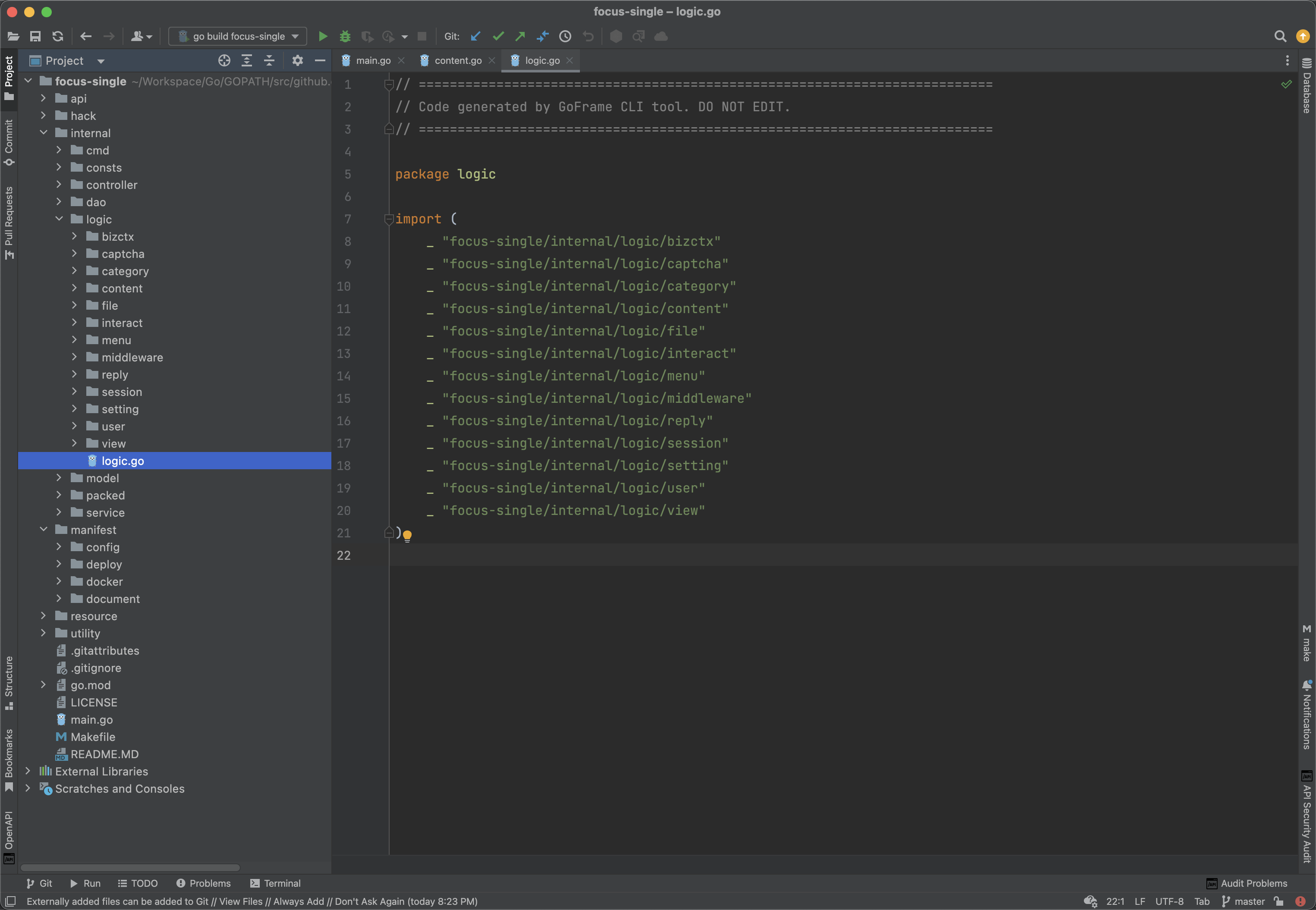代码生成-gen - 接口维护-gen service - 《GoFrame v2.2 开发文档》 - 书栈网 · BookStack