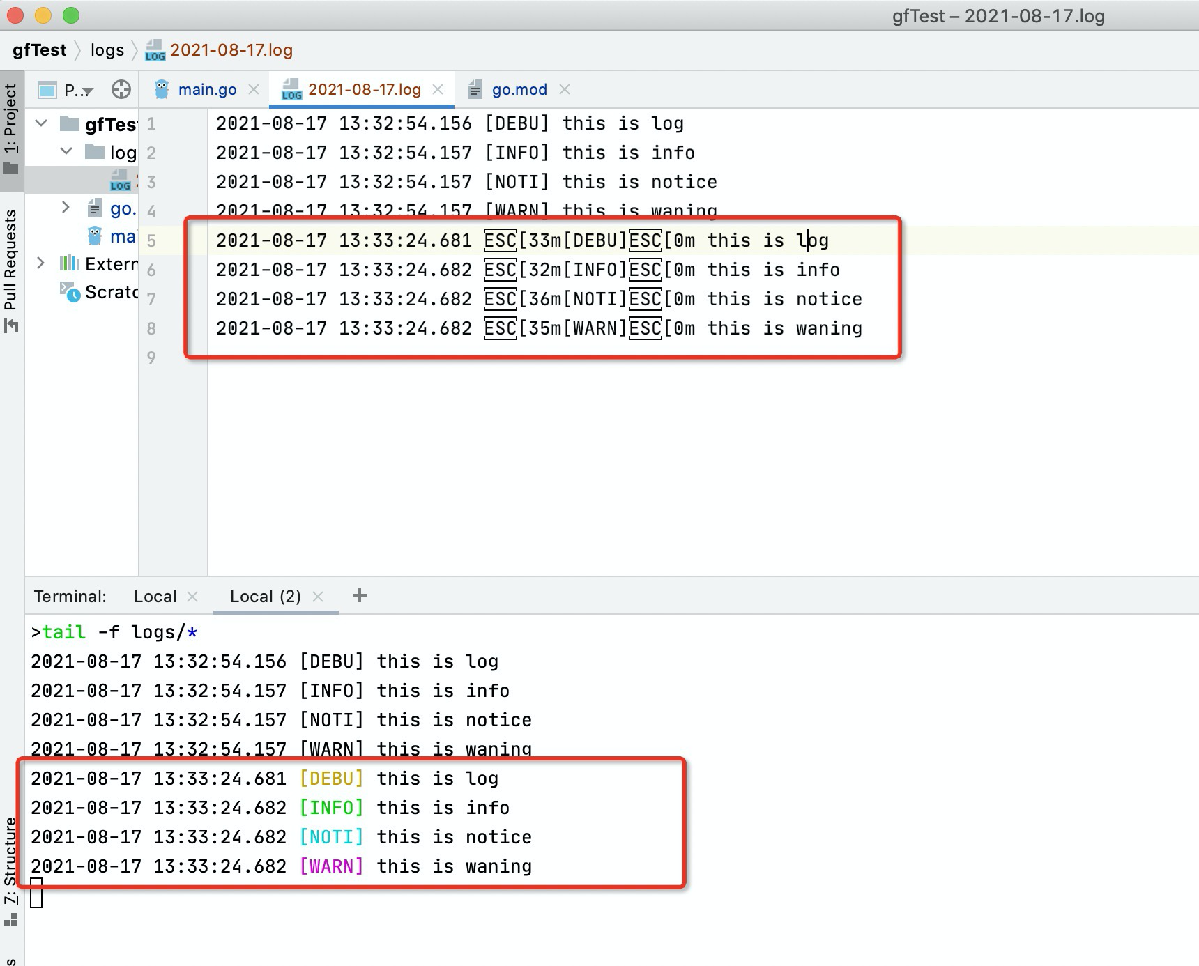 日志组件 - 日志组件-颜色打印 - 《GoFrame v2.6 开发文档》 - 书栈网 · BookStack