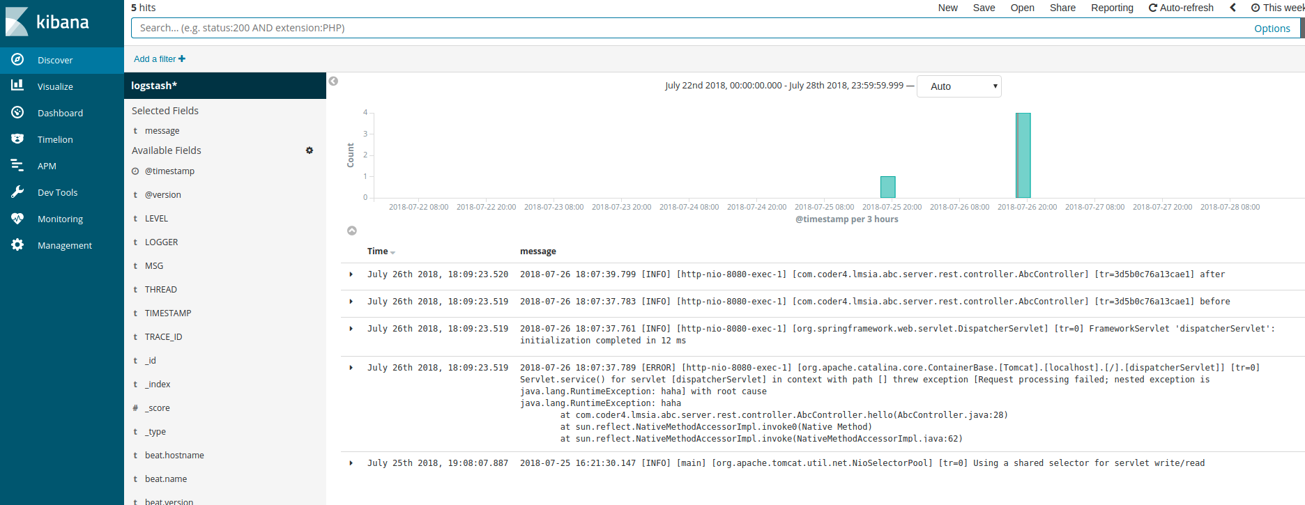 微服务日志监控 - Spring Boot整合EBLK日志分析平台 - 《从0到1实战微服务架构 1.0》 - 书栈网 · BookStack