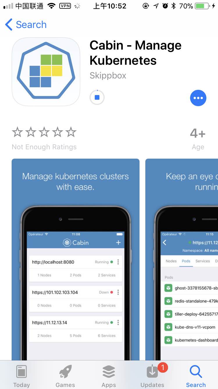 访问kubernetes集群 Cabin Kubernetes手机客户端 《kubernetes中文指南云原生应用架构实践手册201910》 书栈网 · Bookstack