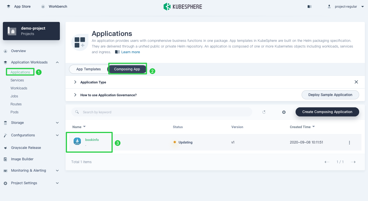 快速入门 - 部署 Bookinfo 和管理流量 - 《KubeSphere v3.0 使用手册》 - 书栈网 · BookStack