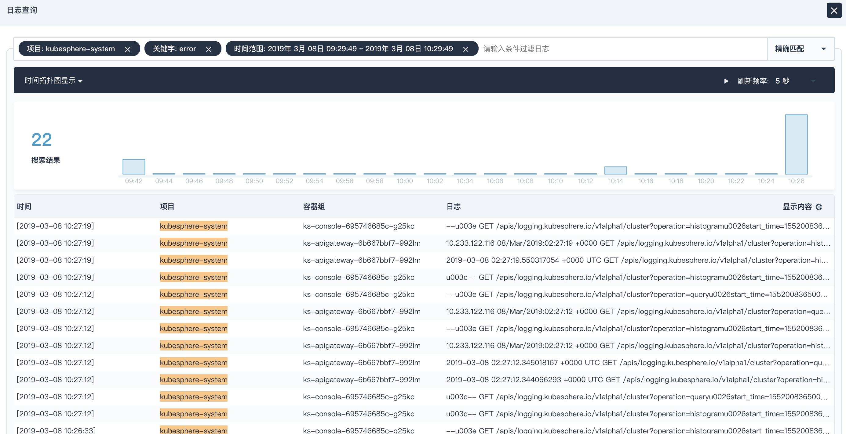 工具箱 - 日志查询 - 《KubeSphere v2.0 使用手册》 - 书栈网 · BookStack