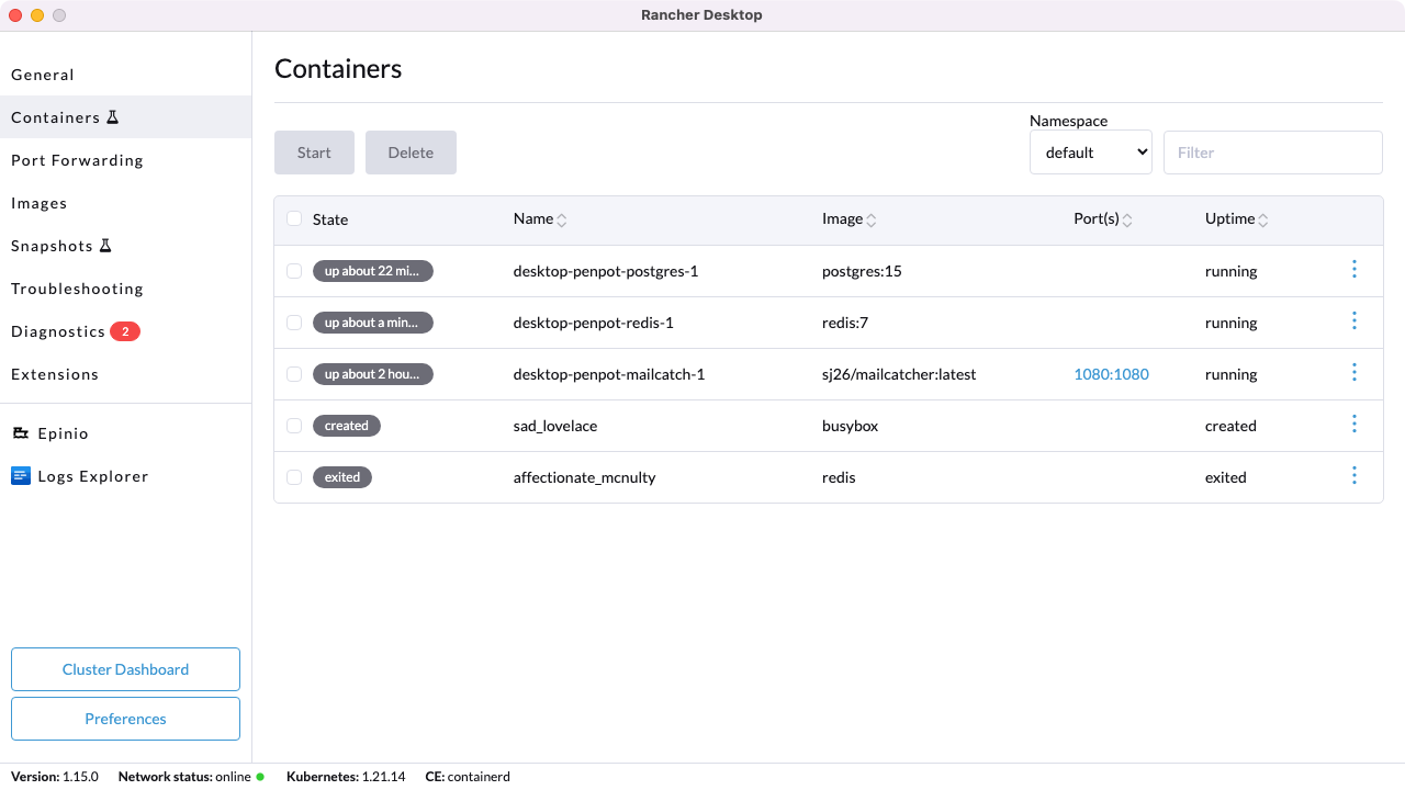 User Interface Containers 《rancher Desktop V1 15 Documentation》 书