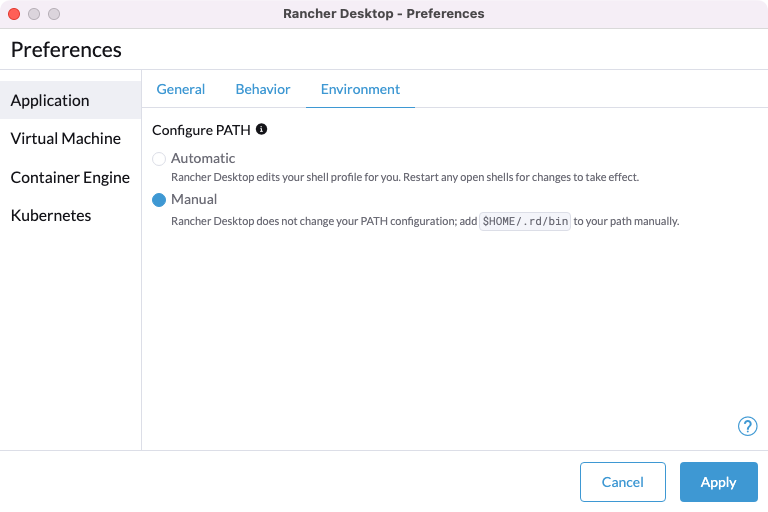 Application - Environment - 《Rancher Desktop v1.15 Documentation》 - 书栈网 · BookStack