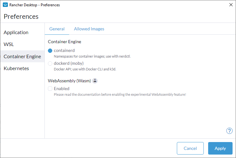 Container Engine - General - 《Rancher Desktop v1.16 Documentation》 - 书栈网 · BookStack