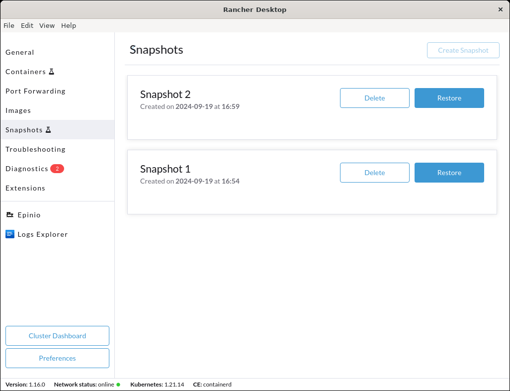 User Interface - Snapshots - 《Rancher Desktop v1.16 Documentation》 - 书栈网 · BookStack