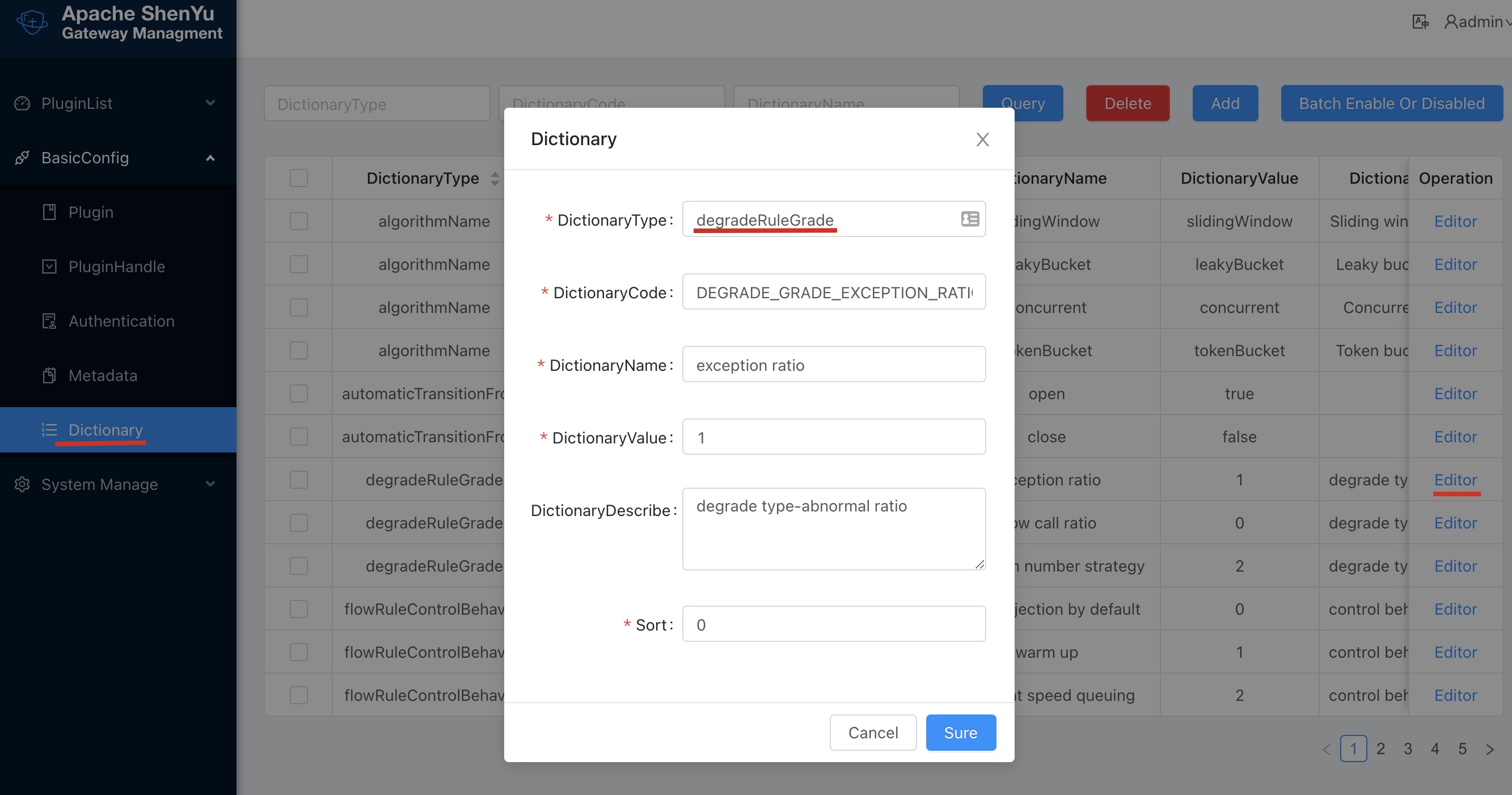Admin Usage - Dictionary Management - 《Apache Shenyu v2.7 Documentation》 - 书栈网 · BookStack