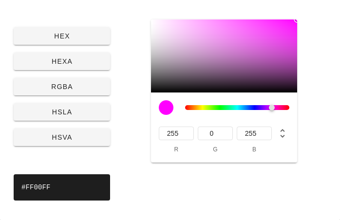 Pickers（选择器） - Color pickers（取色器） - 《Vuetify.js 2.2.26 使用教程》 - 书栈网 · BookStack