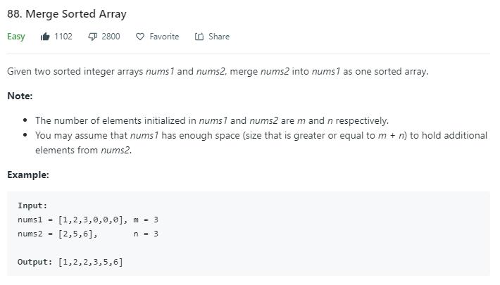 88. Merge Sorted Array - 《Leetcode 前 300 题算法题解析（Java）》 - 书栈网 · BookStack