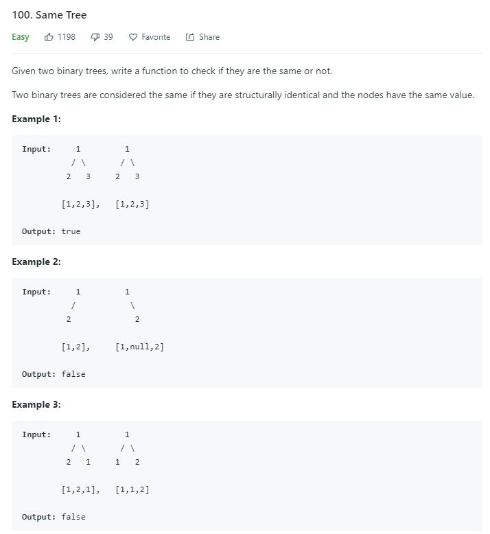 100. Same Tree - 《Leetcode 前 300 题算法题解析（Java）》 - 书栈网 · BookStack